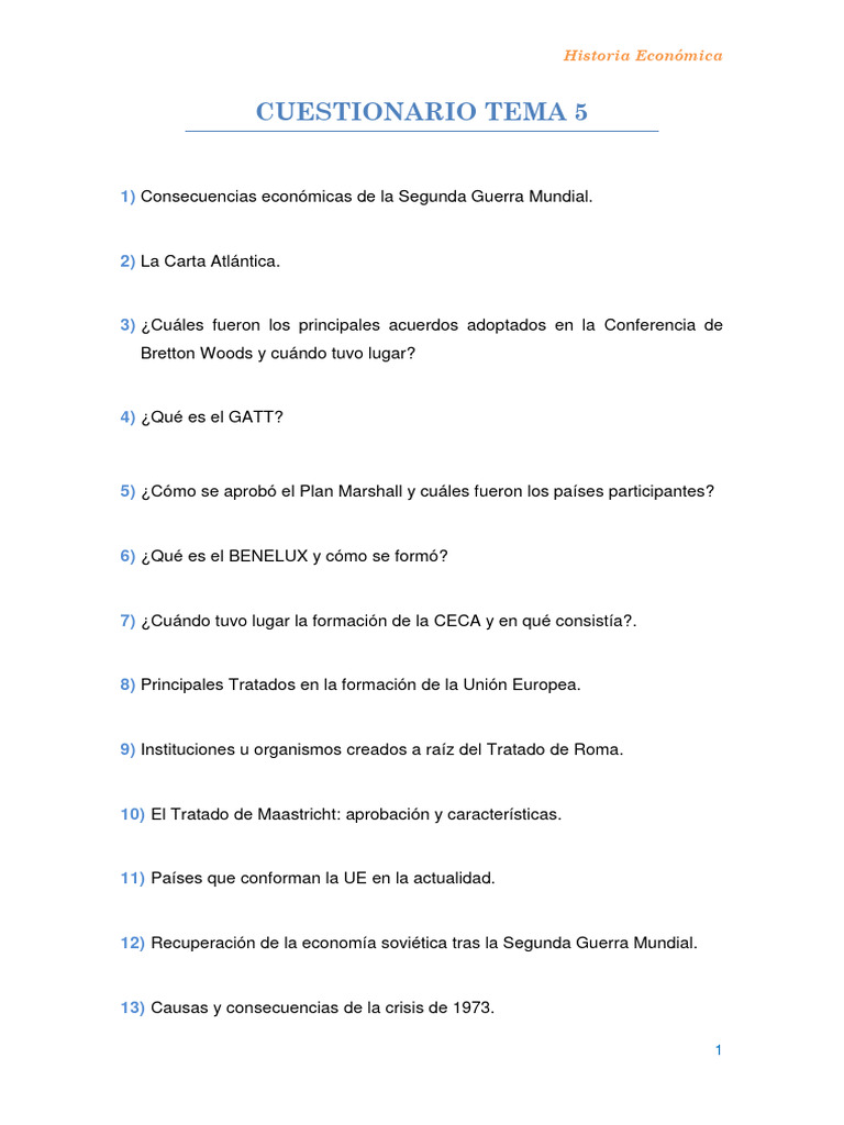 Cuestionario Tema 5 | PDF