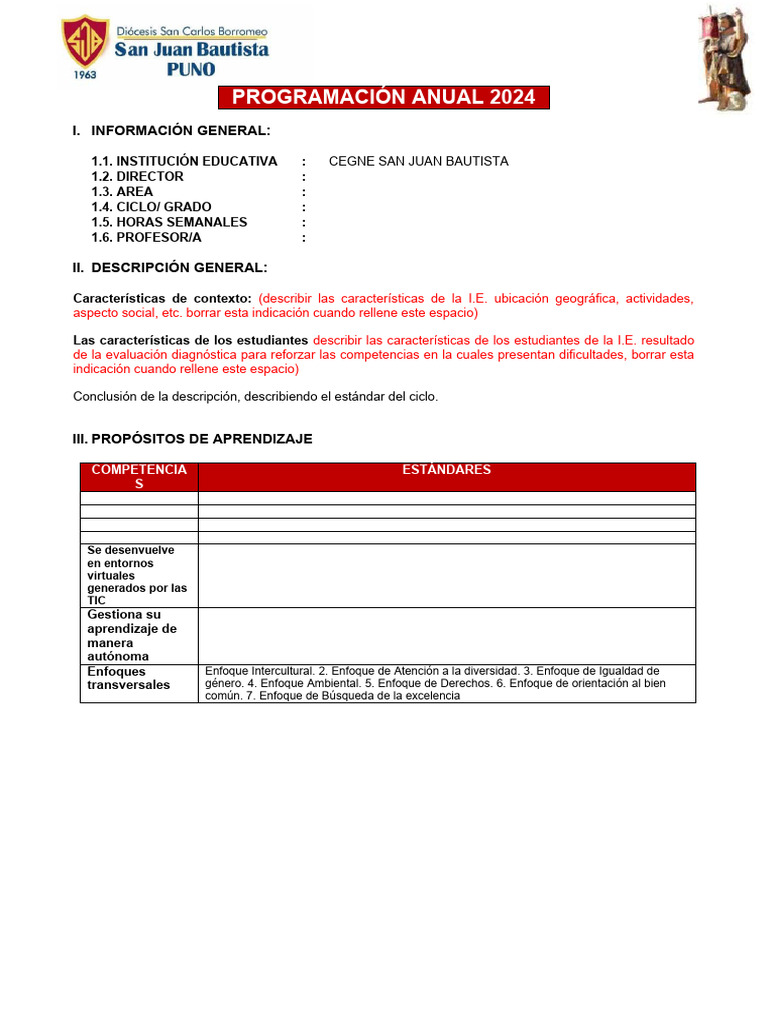 Modelo de Programación Anual 2024 SJB | PDF | Evaluación | Aprendizaje