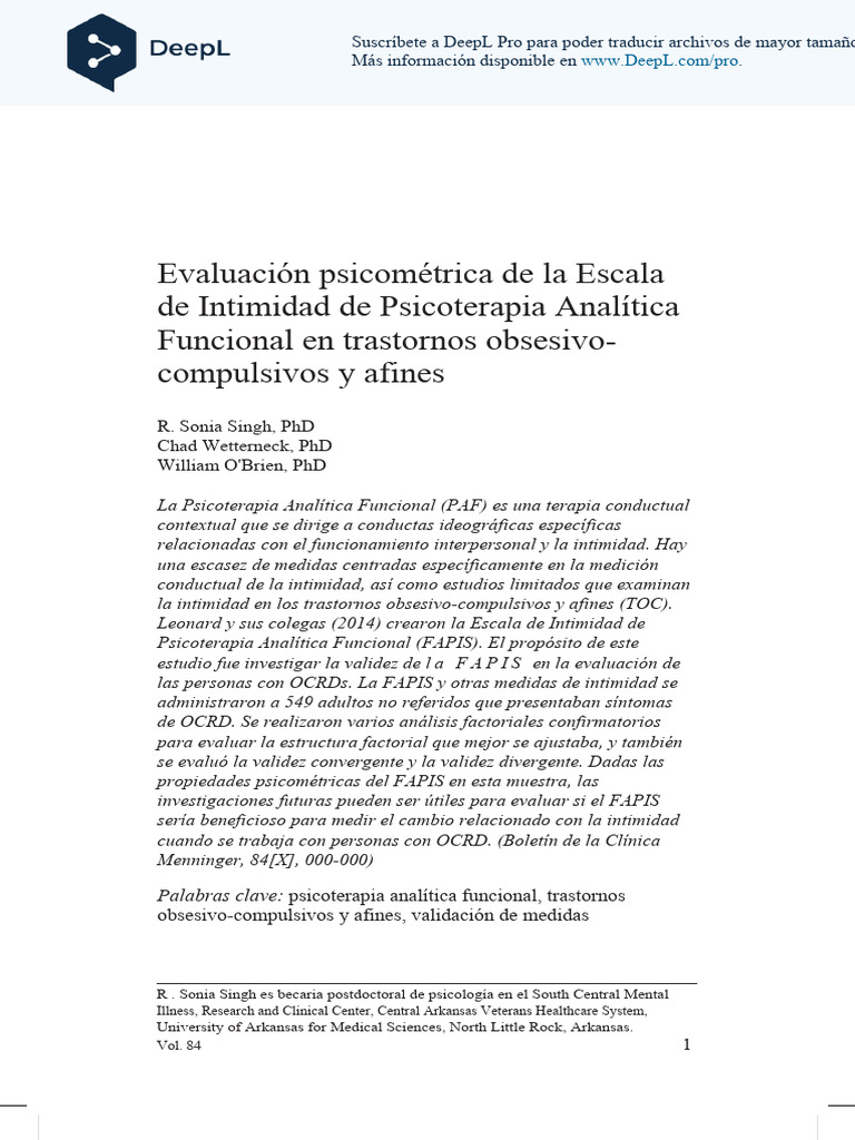 Psychometric Evaluation of The FAP Intimacy Scale in TOC and Realtd Disorders Es | PDF ...