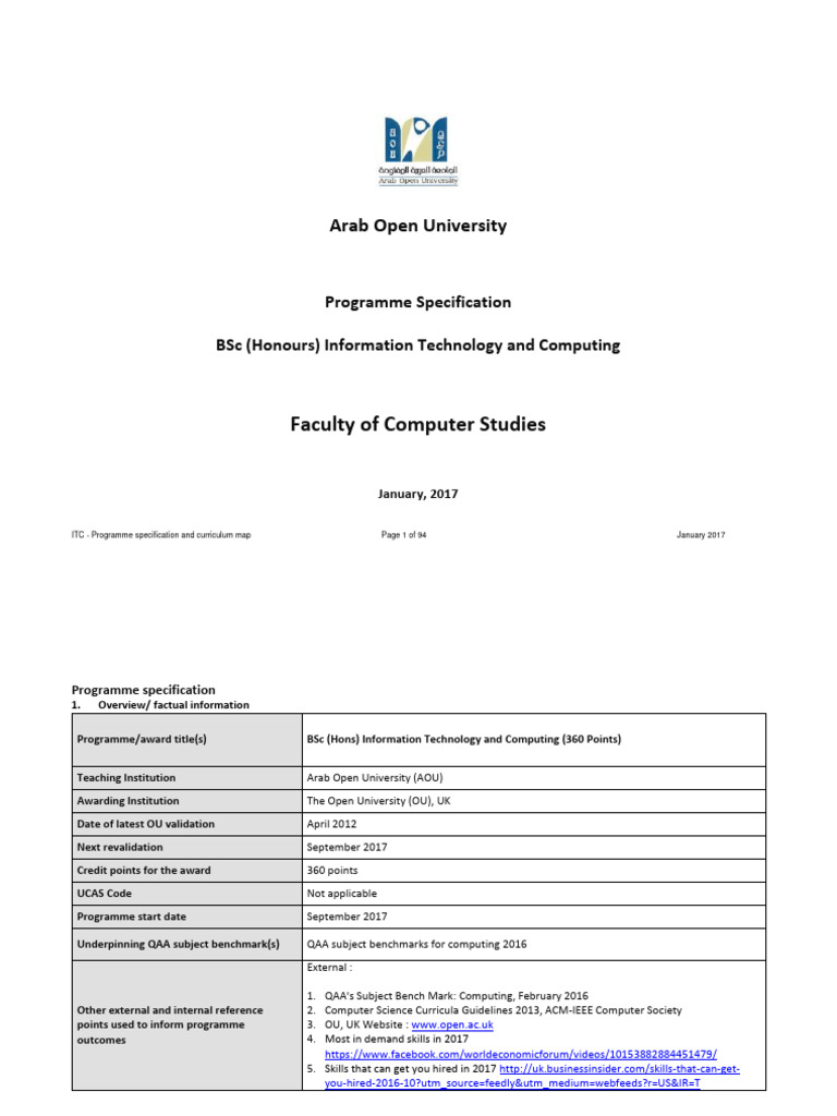FCS Programme Specification AOU | PDF | Methodology | Computer Programming