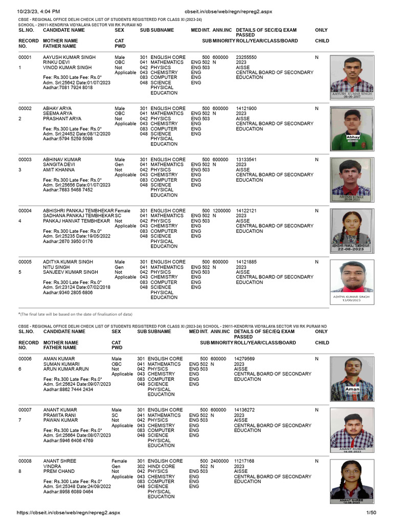 Check List Class XI Cbse2 | PDF | Secondary Education | Student ...