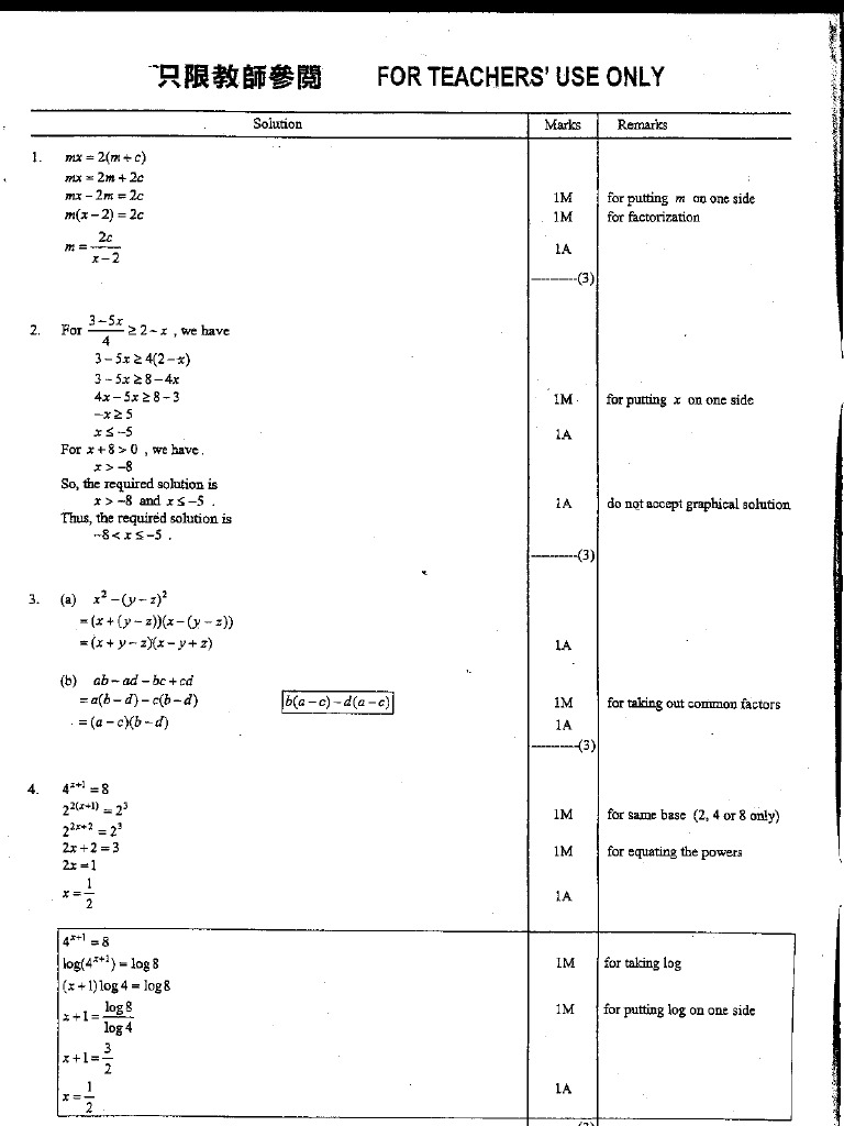 Mathematics 2003 Marking Scheme