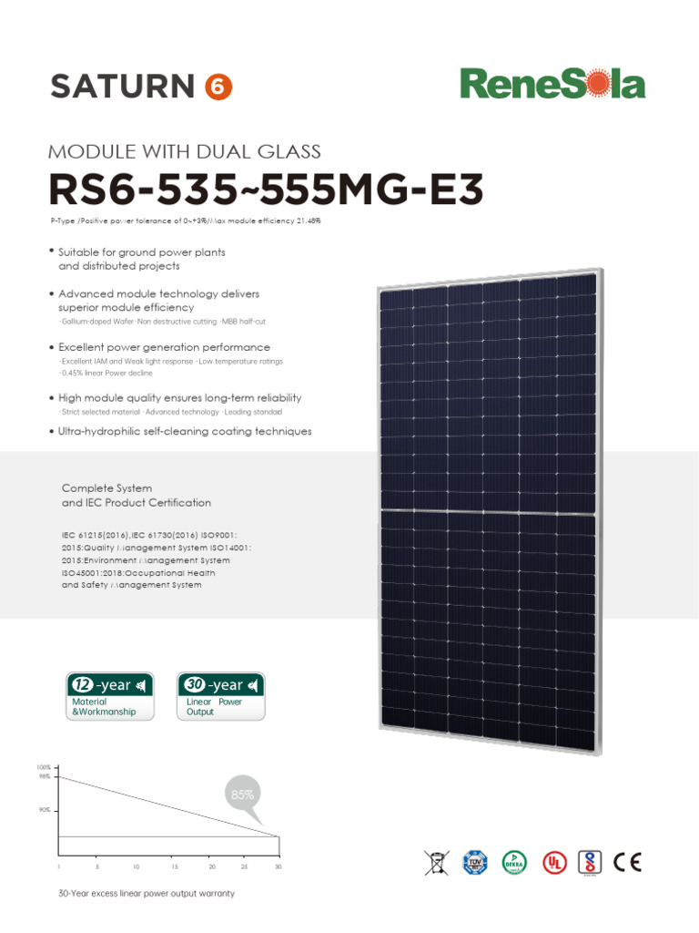 Data Sheet Renesola 555W RS6 - E3 | PDF | Fuse (Electrical ...