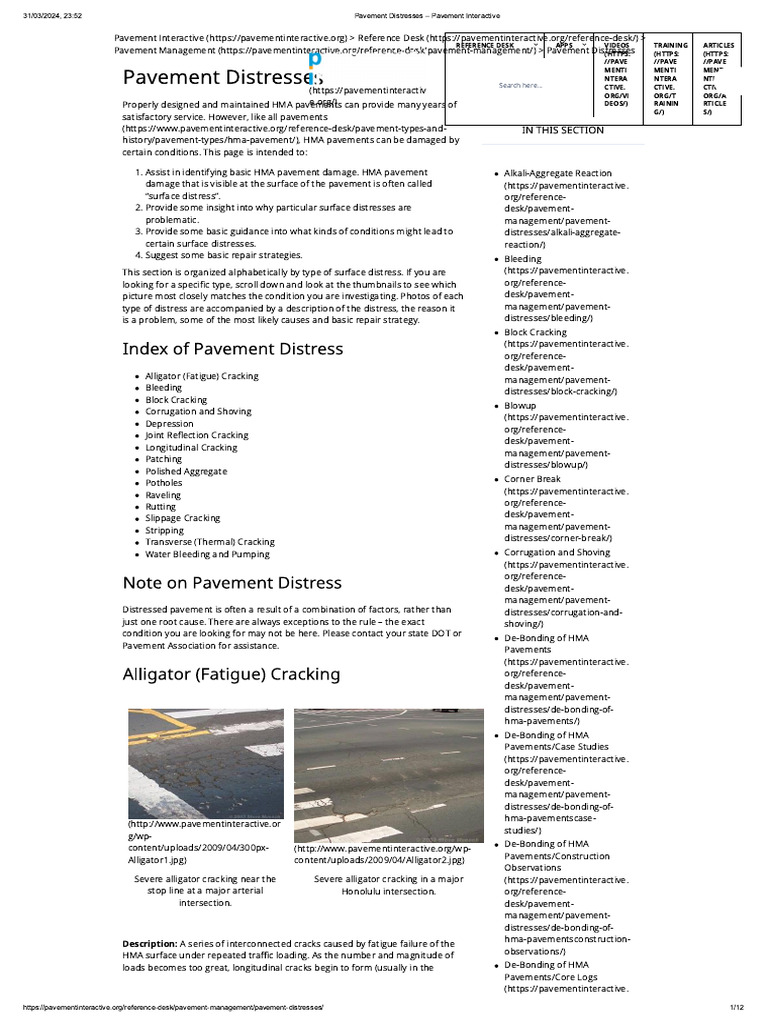Pavement Distresses - Pavement Interactive | PDF