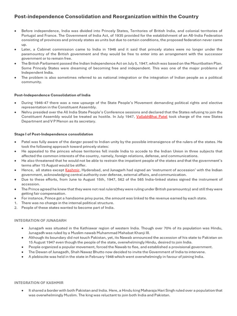 Post-Independence Consolidation and Reorganization Within TH | PDF ...