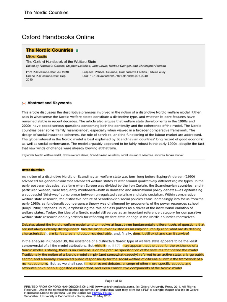 Understanding the Nordic Welfare Model | PDF | Welfare | Welfare State