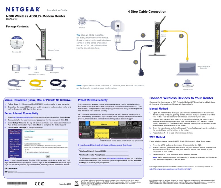 Netgear Dgn2200 Modem Router Setup Guide | PDF | Wi Fi | Modem