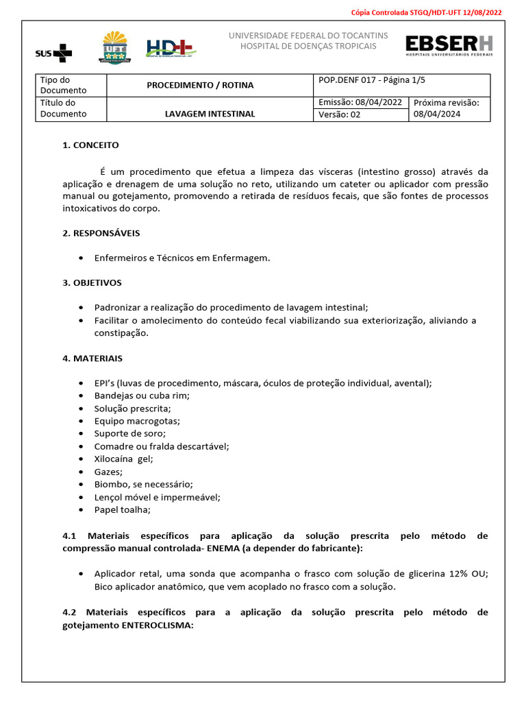 Pop 017 Denf - Lavagem Intestinal | PDF | Enfermagem