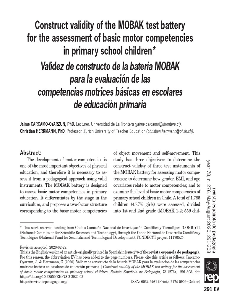 Construct Validity of The MOBAK Test Battery For The Assessment o | PDF ...