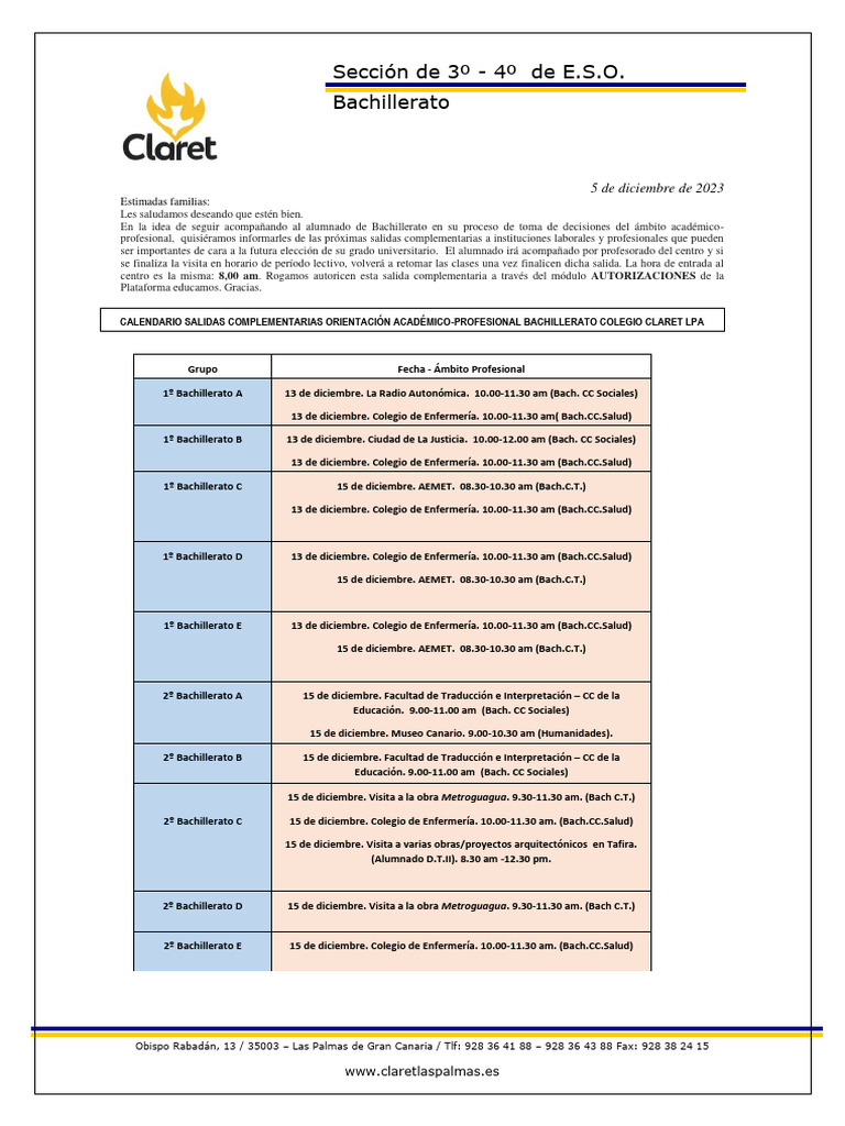 Salidas Profesionales Bachillerato Claret | PDF