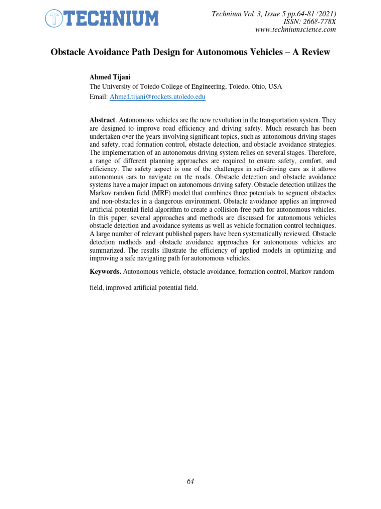 Obstacle Avoidance in Autonomous Vehicles | PDF | Traffic Collision ...