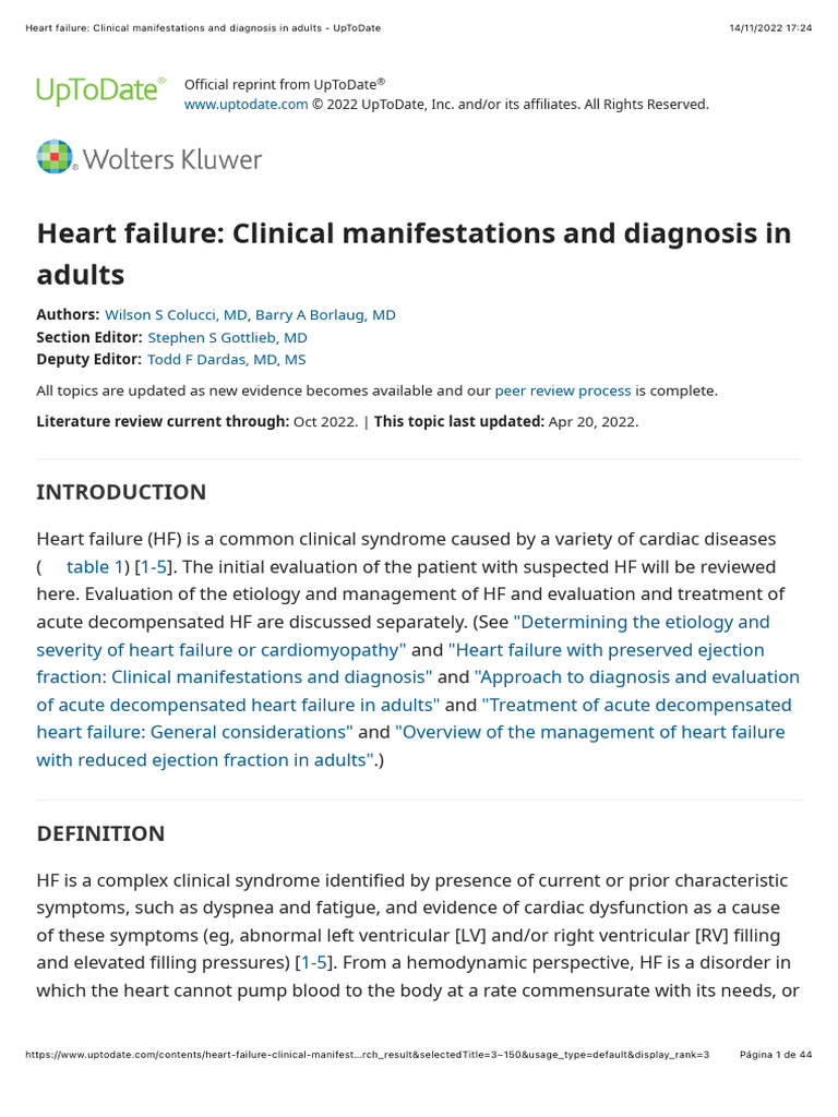 Heart Failure: Clinical Manifestations and Diagnosis in Adults ...