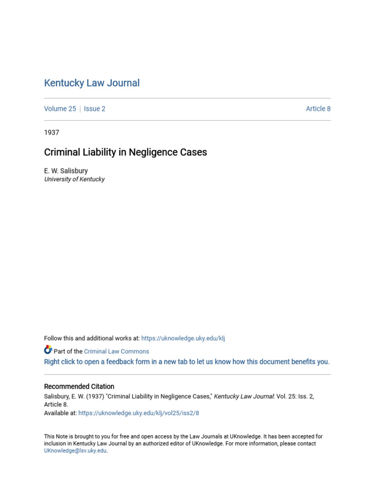 Criminal Liability in Negligence Cases | PDF | Manslaughter | Negligence