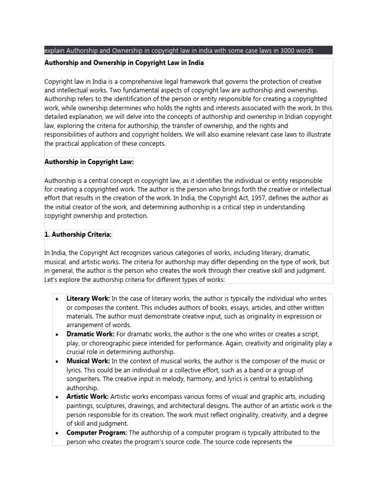 Explain Authorship and Ownership | PDF | Assignment (Law) | Copyright