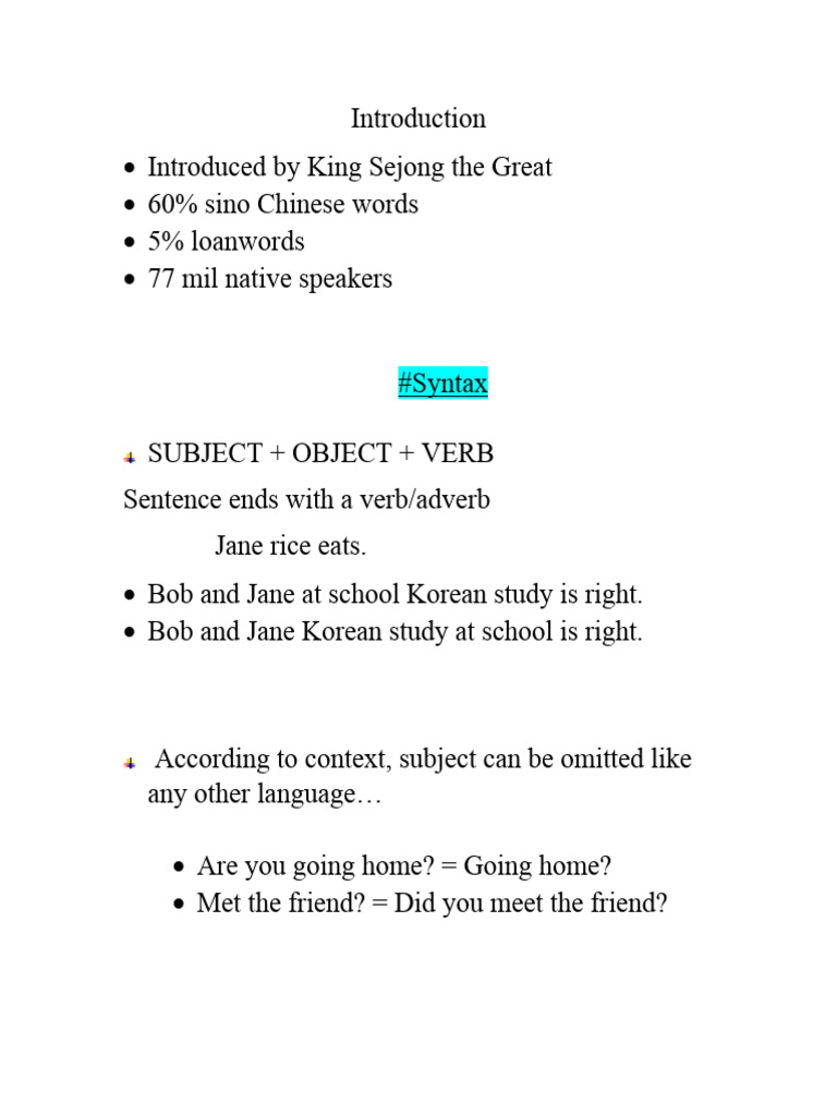 Korean Notes | PDF | Linguistics | Language Families