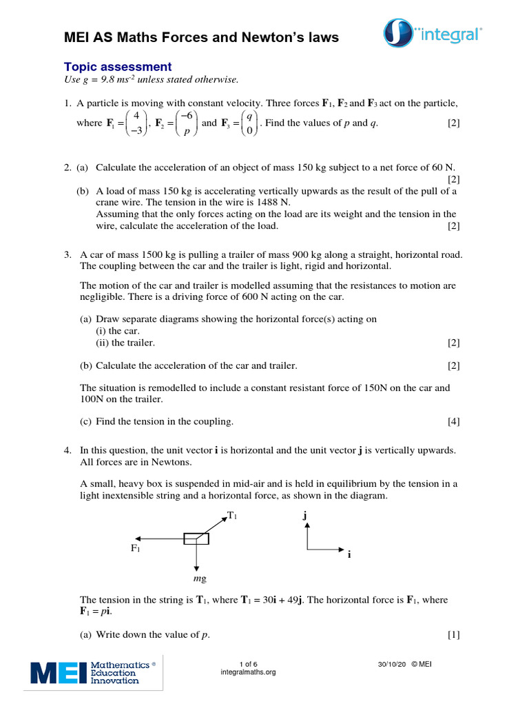Forces and Newton's Laws Answers 1 4 | PDF | Force | Tension (Physics)