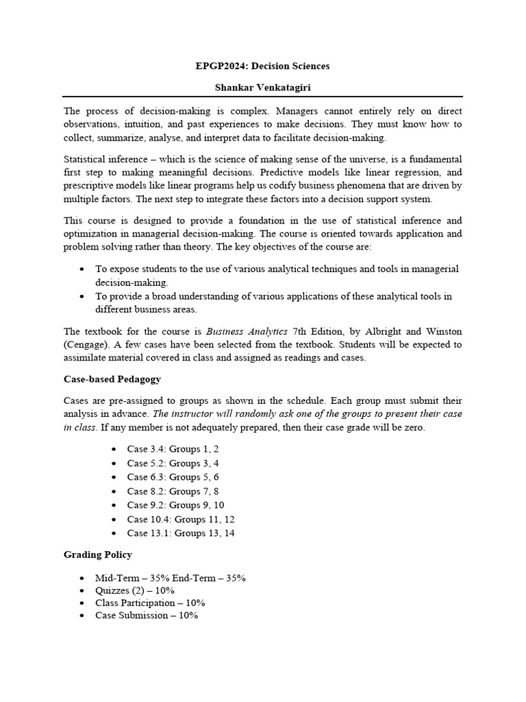 DecisionSciencesOutline 2024 | Download Free PDF | Statistics ...