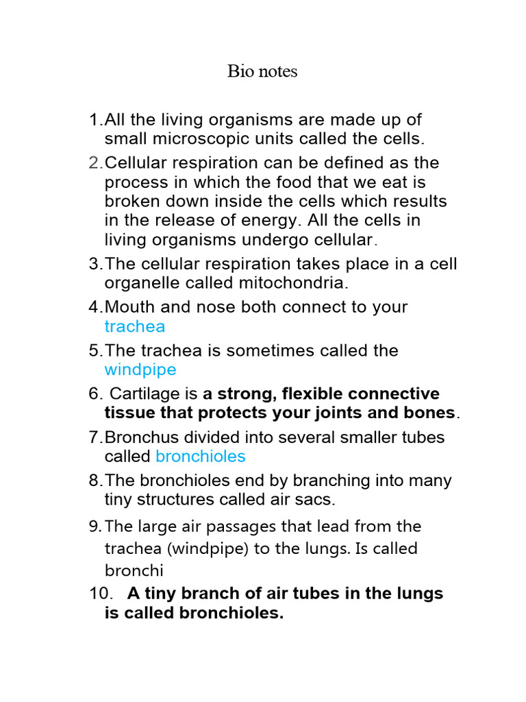Bio Notes | PDF | Lung | Respiratory System