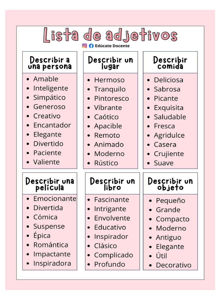 3 Cuadro ADJETIVOS | PDF