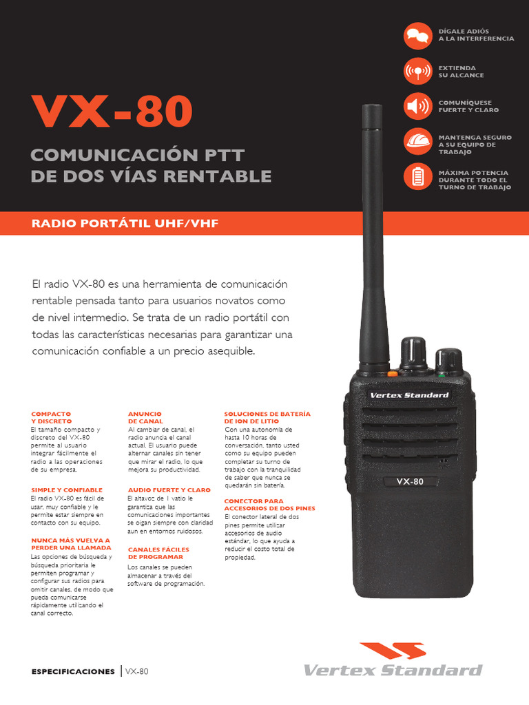 VX-80 Vertex Motorola Ficha Tecnica | PDF | Frecuencia ultra alta | Antena (Radio)
