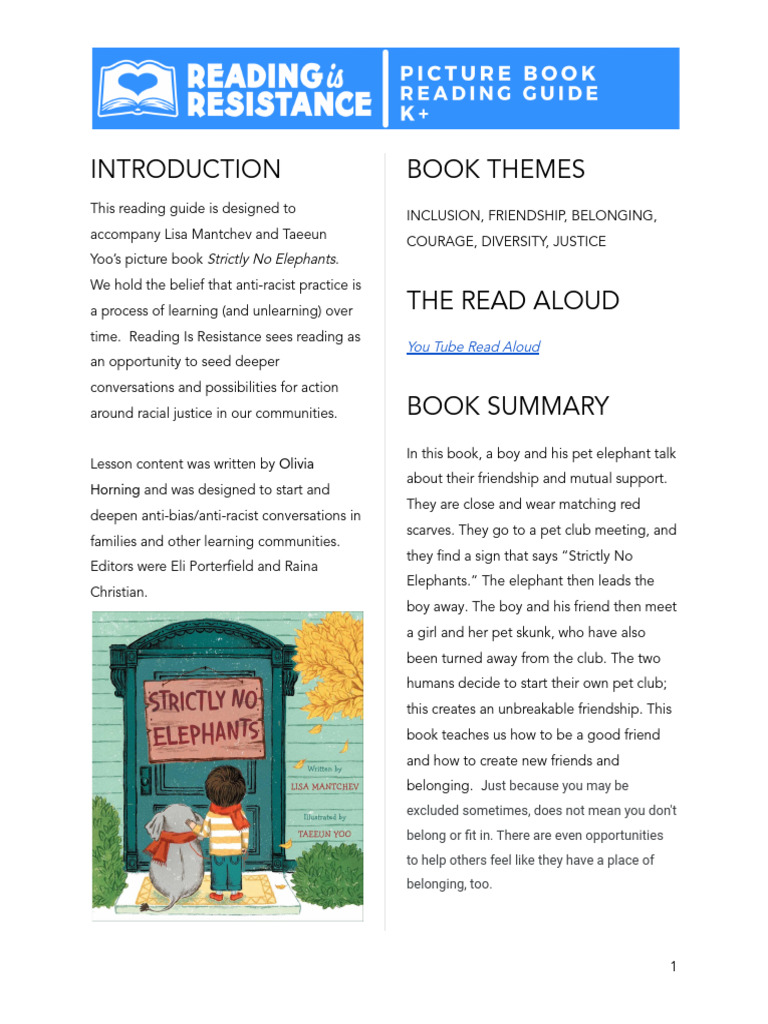 Strictly No Elephants Reading Guide | PDF