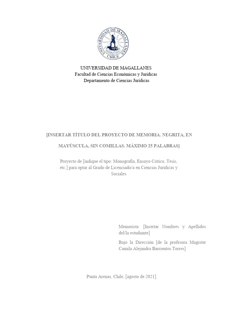 Plantilla para Memoria de Proyecto Jurídico | PDF | Teoría | Hipótesis