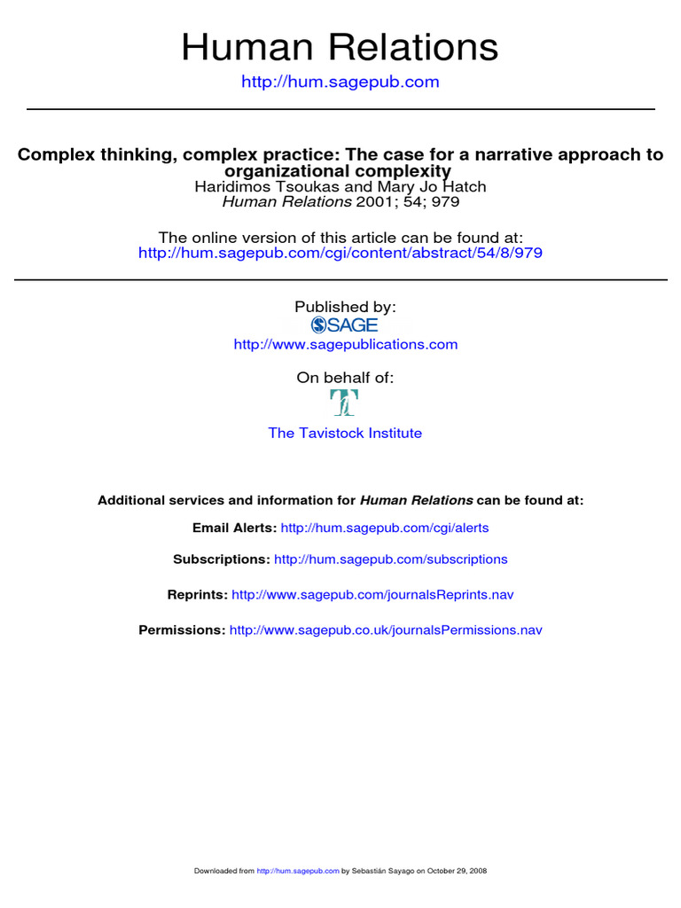 Tsoukas - Hatch - A Narrative Approach To Organizational Complexity | PDF | Thought | Narrative