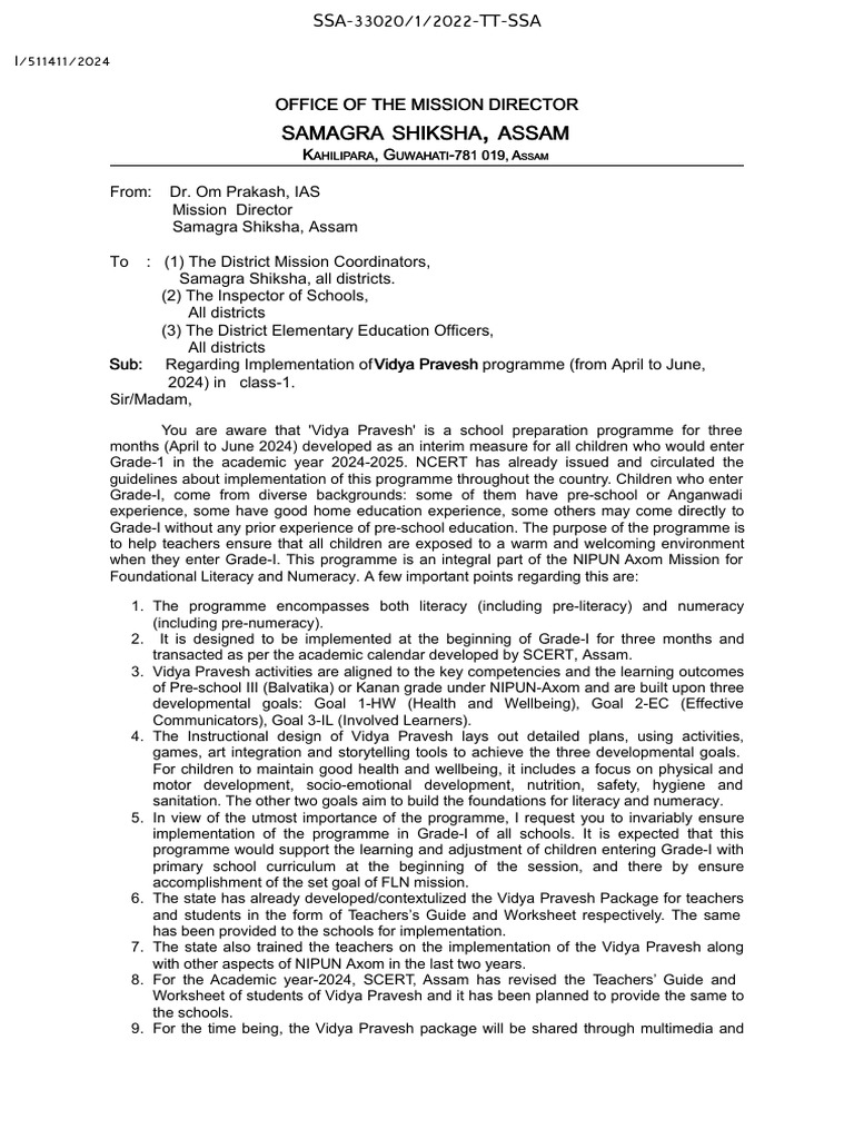 Letter-Vidya Pravesh | PDF | Learning | Cognition