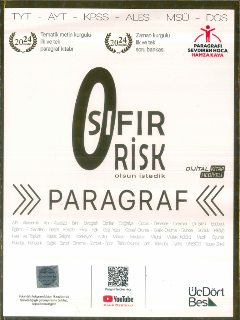 2024 Tyt Paragraf Sifir Risk Soru Bankasi Video Coezumlu Uc Doert Bes Yayinlari PDF Indir 23035 ...