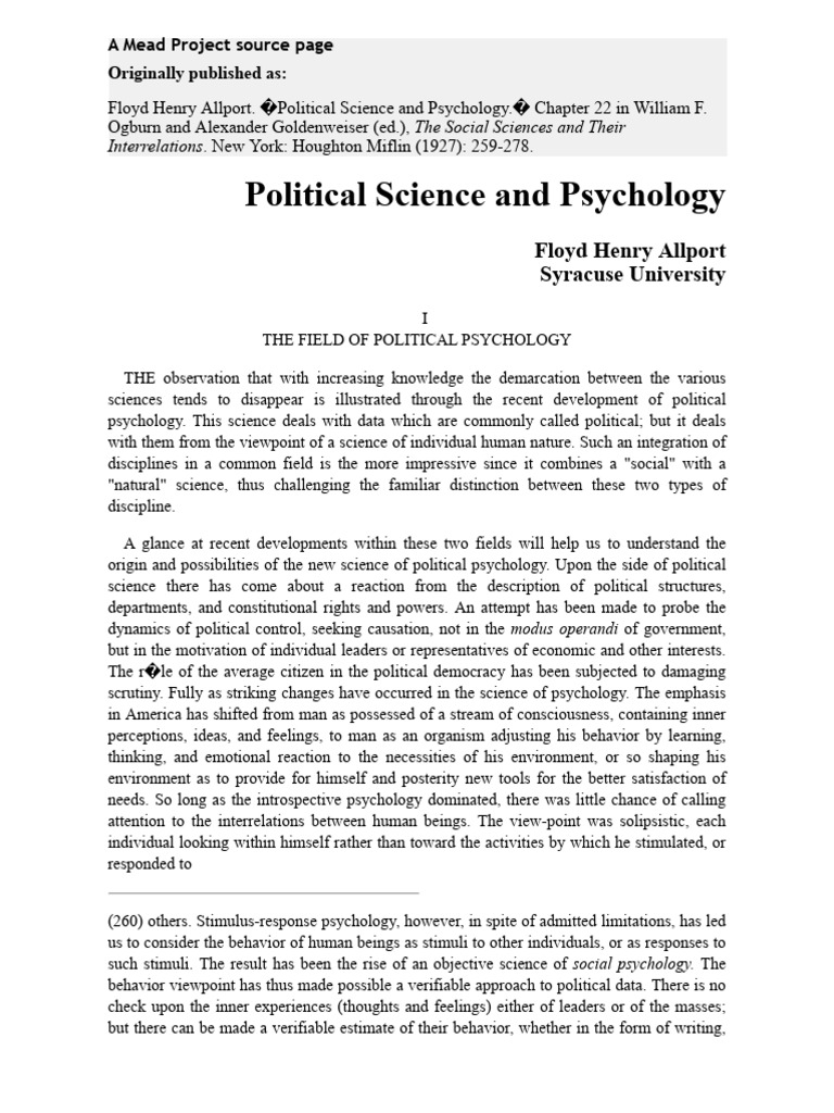 Floyd Henry Allport Political Science and Psychology | PDF | Psychology ...