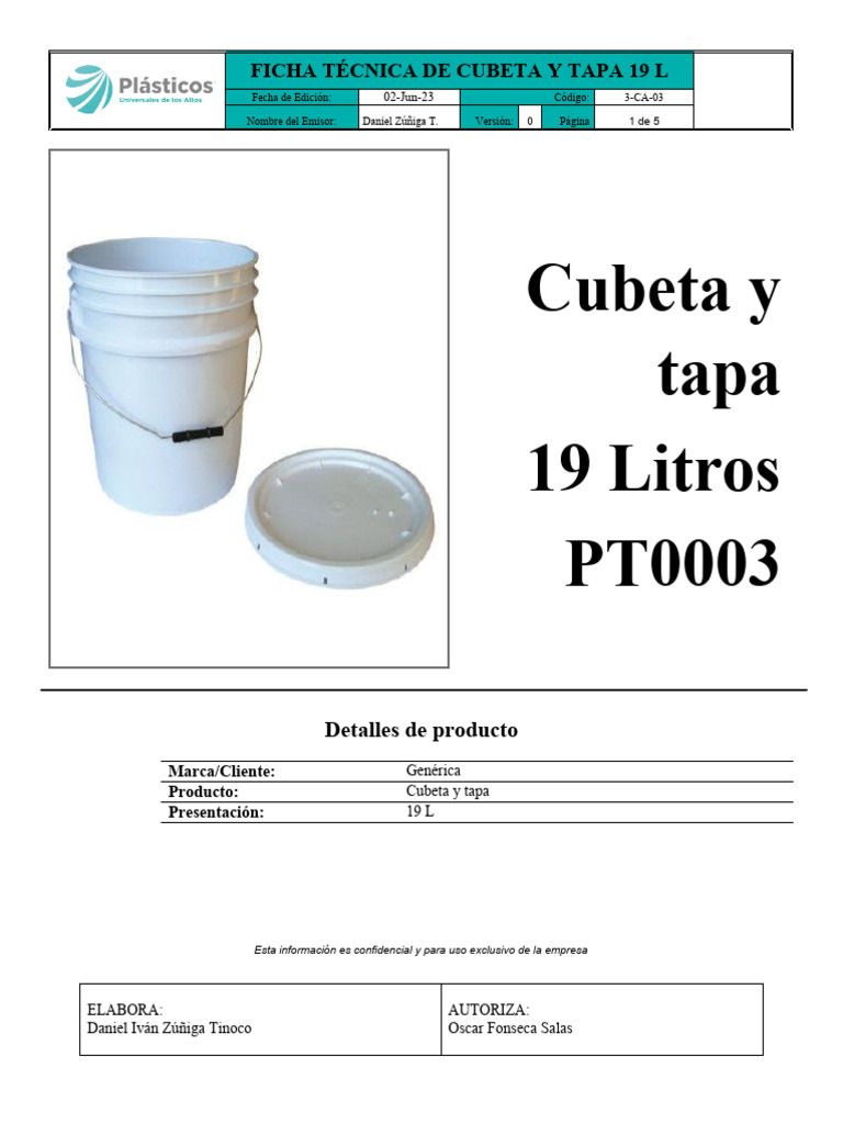 3-CA-03, Rev.0, Ficha Tecnica Cubeta 19 L Molde 2 | PDF
