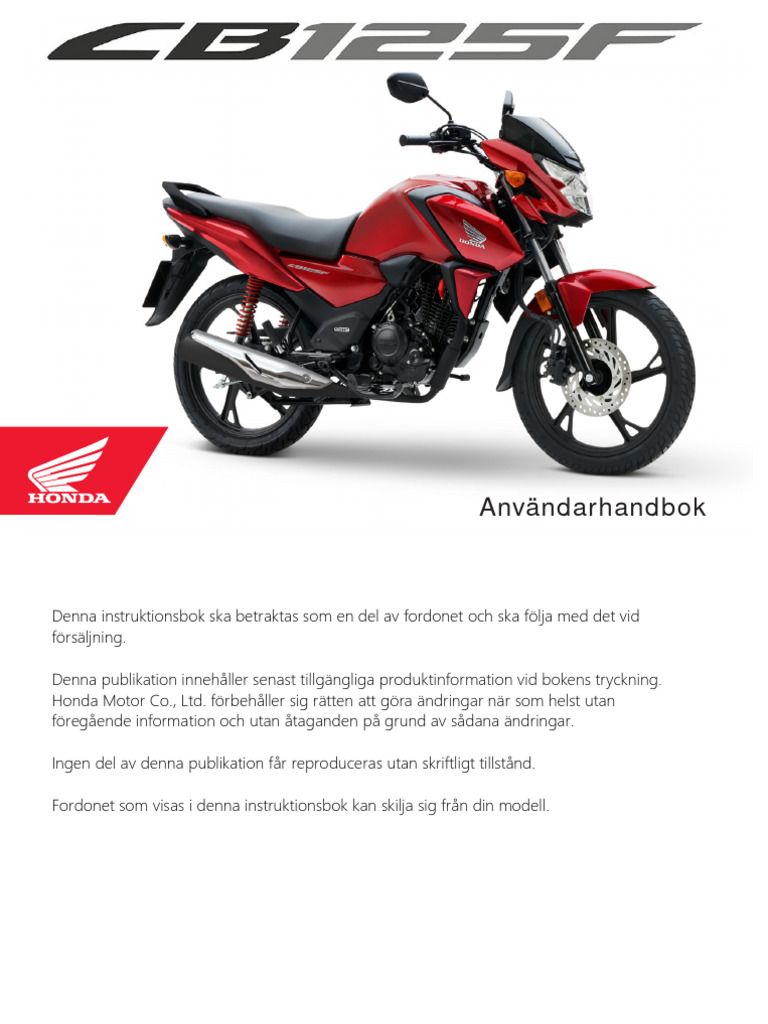 CB125F 2024 Instruktionsbok SWE | PDF