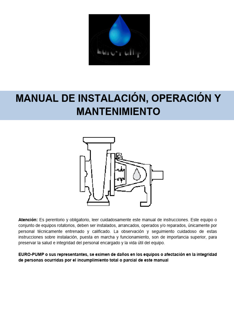 Manual de Instalacion Bombas Euro-Pump Tipo Ba | PDF | Bomba | Rodamiento (Mecánico)
