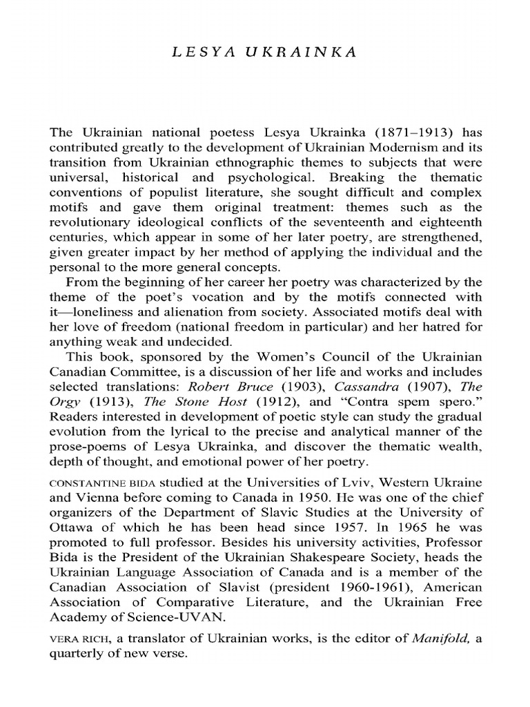 Lesya Ukrainka: Life and Works Overview | PDF | Poetry | Translations