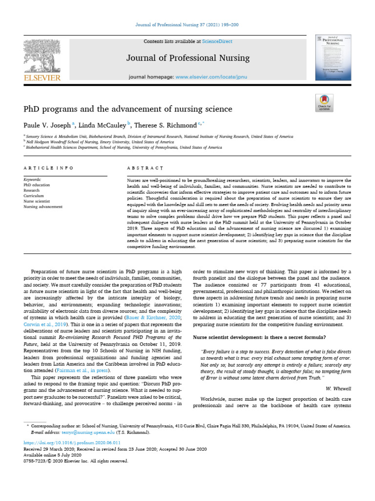 ARTIGO 4 - PHD Programs and The Advancement of Nursing Science | PDF ...