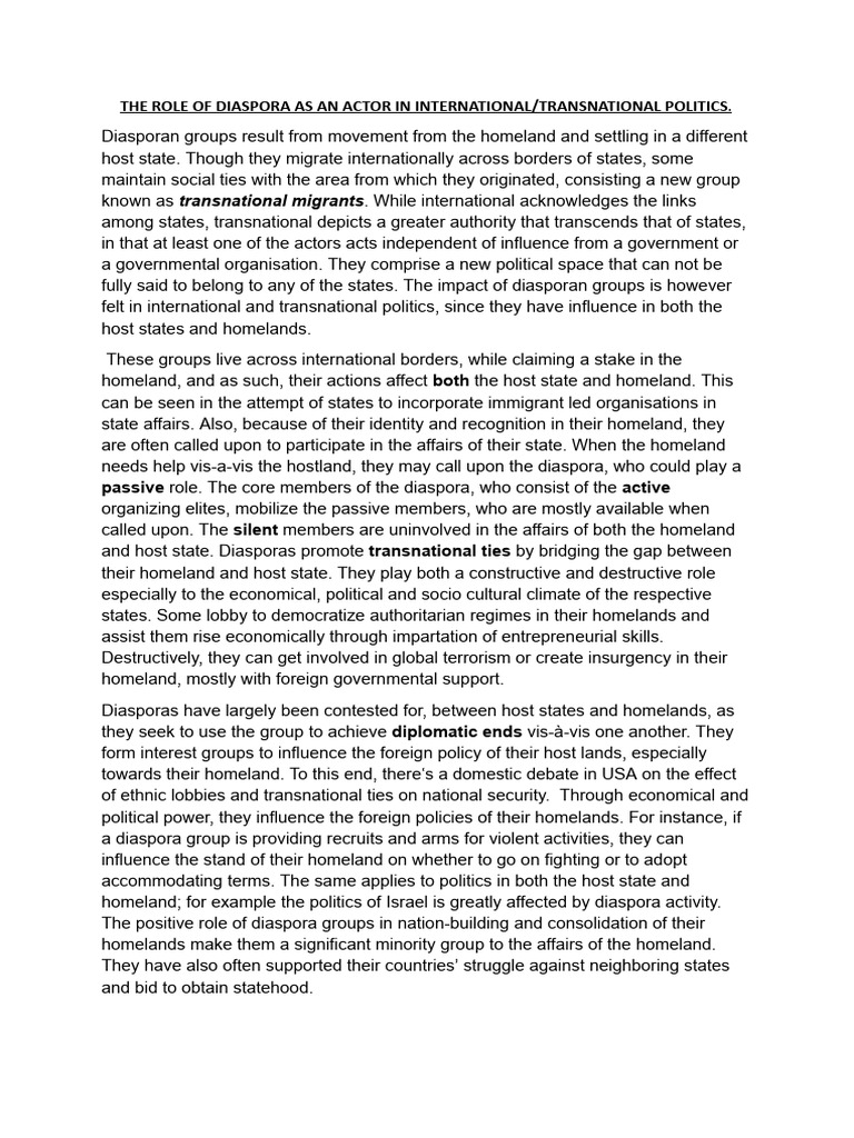 The Role of Diaspora As An Actor in International and Transnational ...