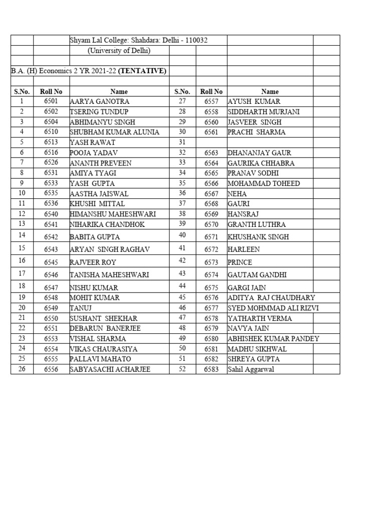 Section List 2YR 201021 | PDF