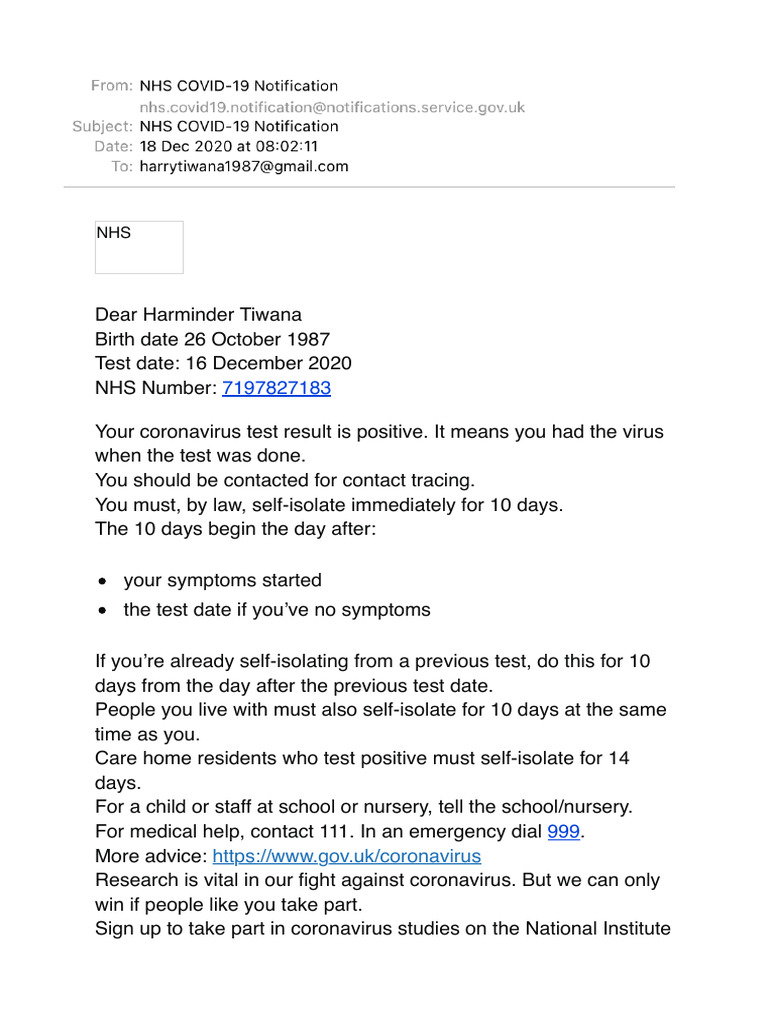 NHS COVID-19 Notification | PDF