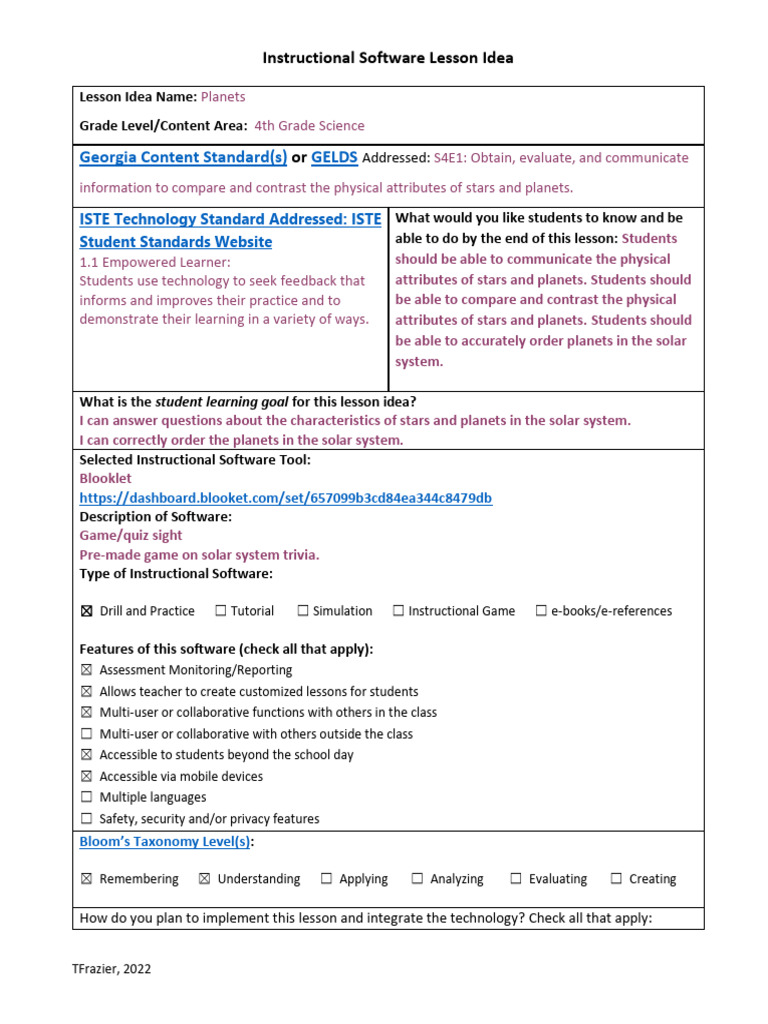 Georgia Content Standard(s) Gelds: Instructional Software Lesson Idea | PDF | Learning | Teachers