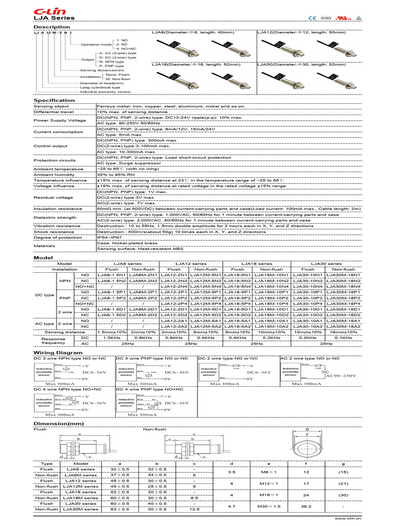 LJA Series Inductive Sensors Specs | PDF | Alternating Current | Power ...
