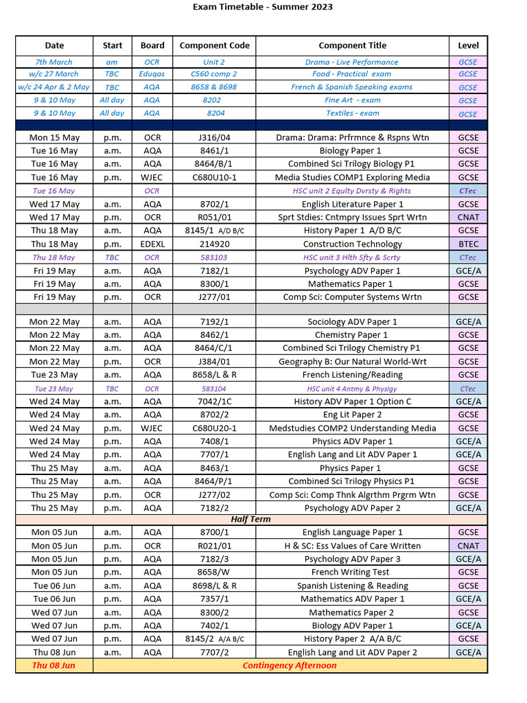Ced Exam Timetable 2023 | PDF | Vocational Education | Qualifications
