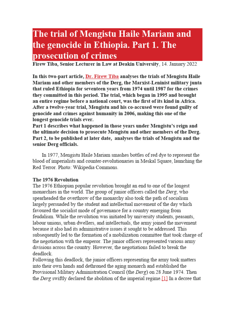 Mengistu Haile Mariam's Genocide Trial | PDF | Prosecutor | Criminal Law