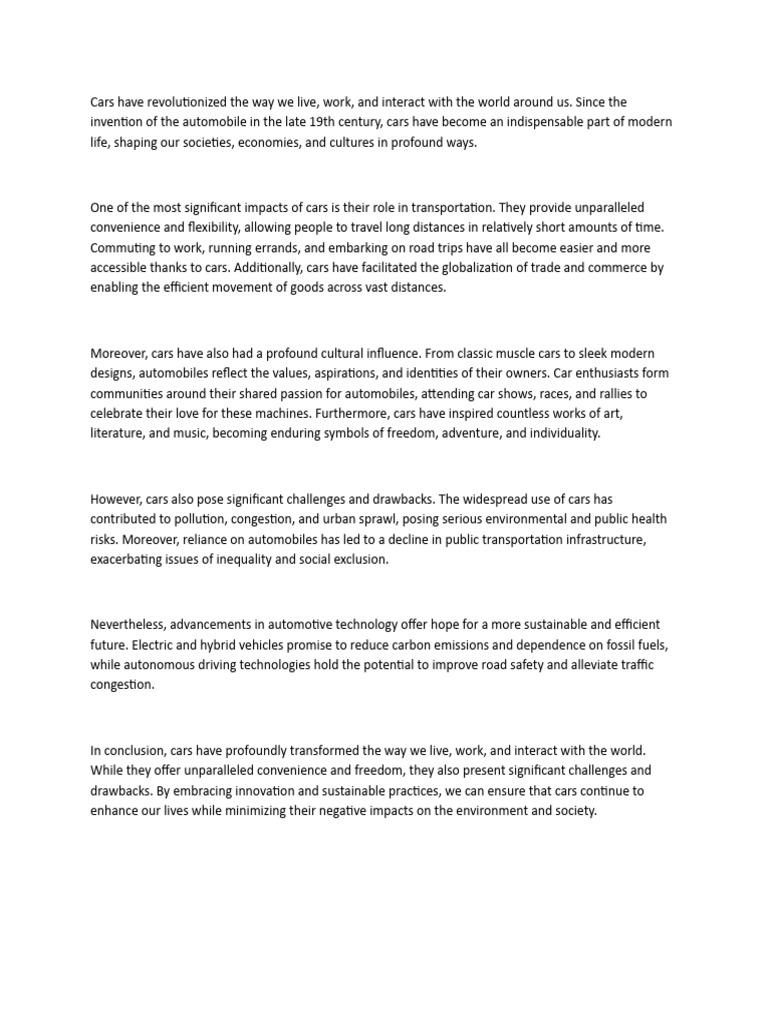 Short Essay For Cars | PDF