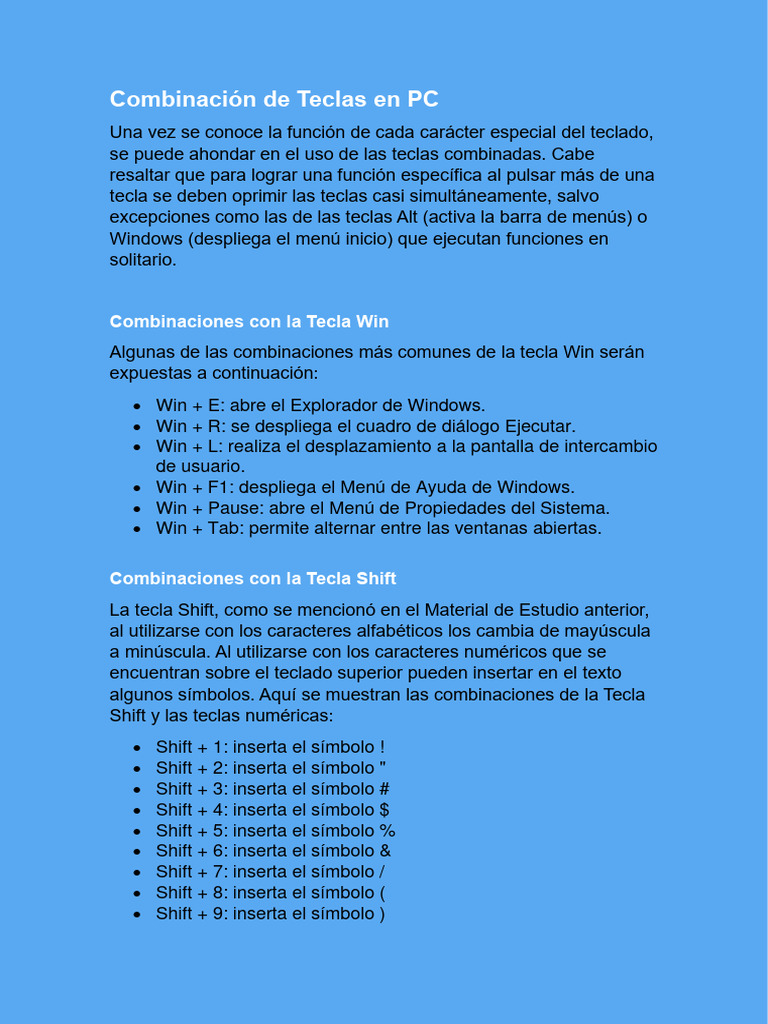 Combinaciones de Teclas Esenciales en PC | PDF | Archivo de computadora ...