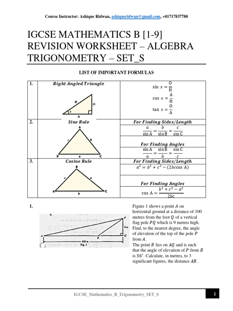 Igcse Mathematics B 1to9 Trigonometry Set S Pdf Triangle Area 8457