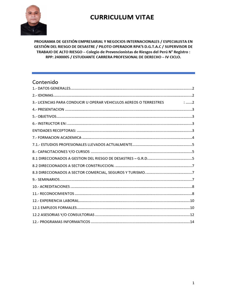 Curriculum Vitae 2024 | PDF | Vehículo aéreo no tripulado | Reducción de Desastres