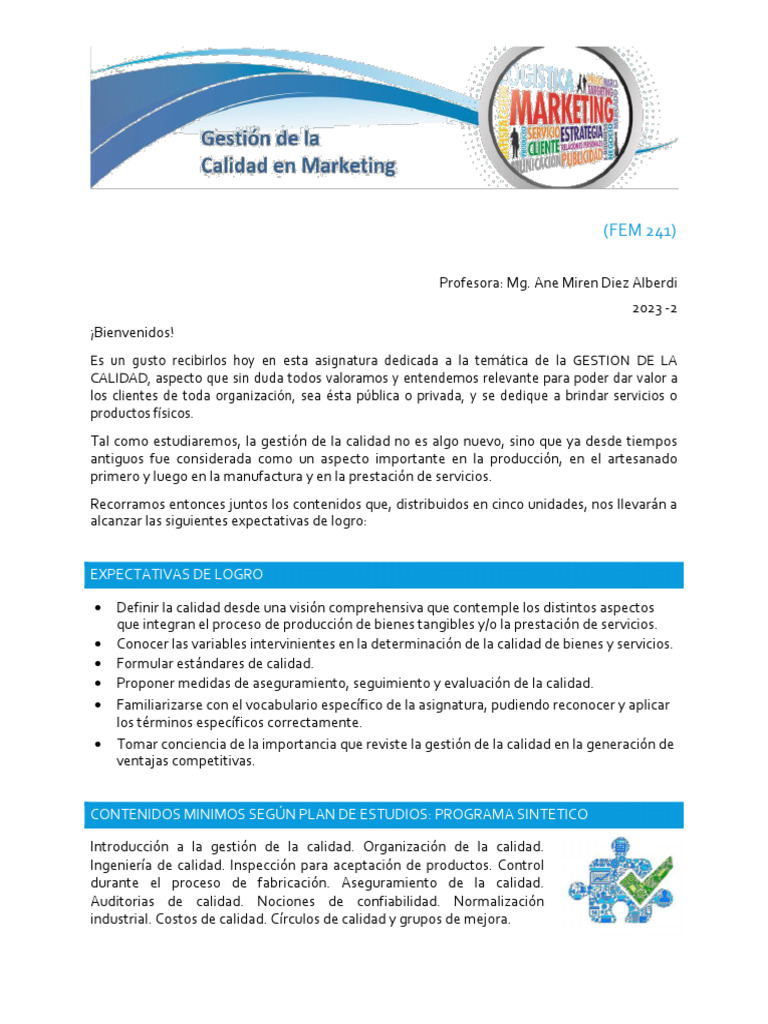 Gestion de Calidad en Marketing Guia Didactica 2023-2 | Descargar gratis PDF | Calidad ...