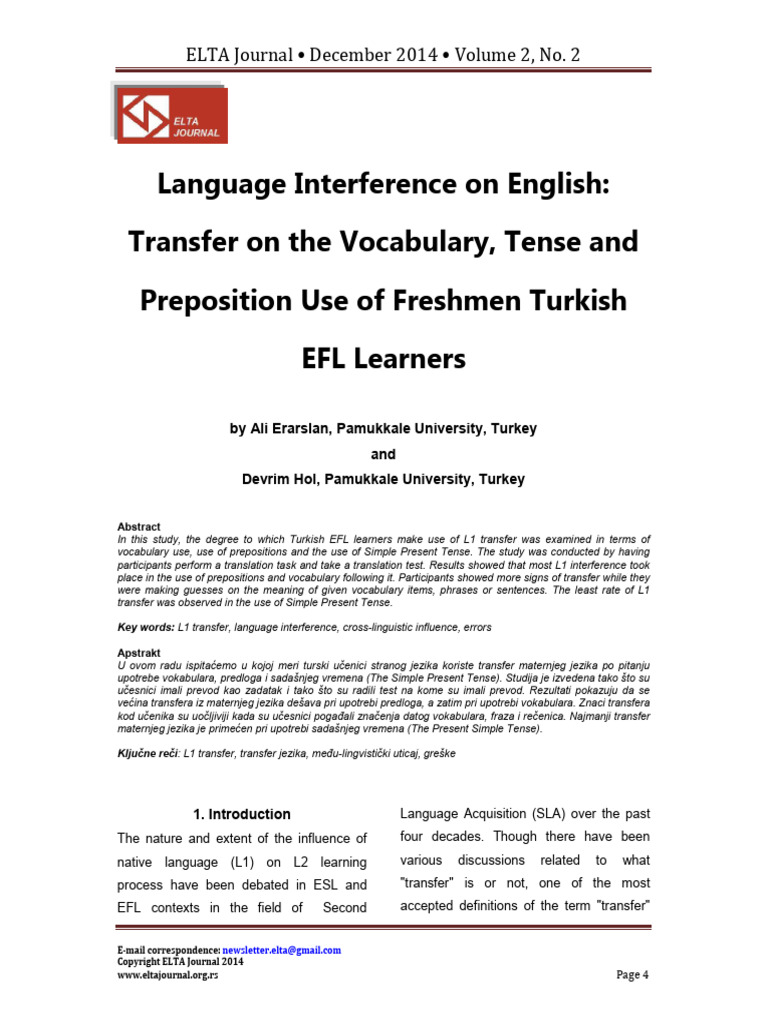 Language Interference On English Transfe | PDF | Second Language | Second Language Acquisition