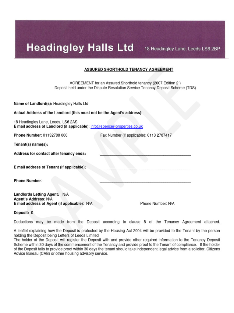 HH Agreement | PDF | Leasehold Estate | Landlord