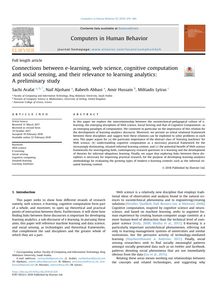 Computers in Human Behavior: Full Length Article | PDF | Educational ...
